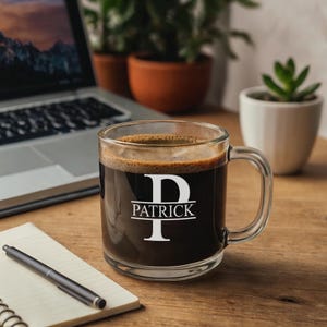 Custom Glass Coffee Mug, Personalized Name or Initial Cup, Engraved ...