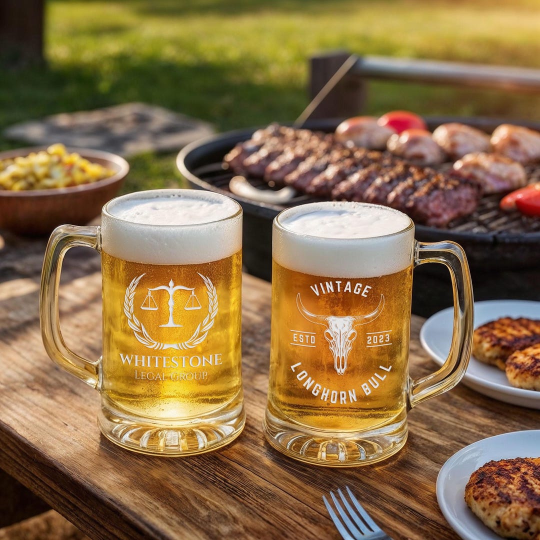 Custom Logo Beer Mug With Handle – Personalized Engraved 14oz & 25oz ...