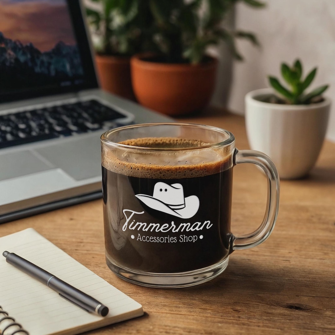 Custom Logo Glass Coffee Mug – Laser Engraved Company Mug, Personalized ...
