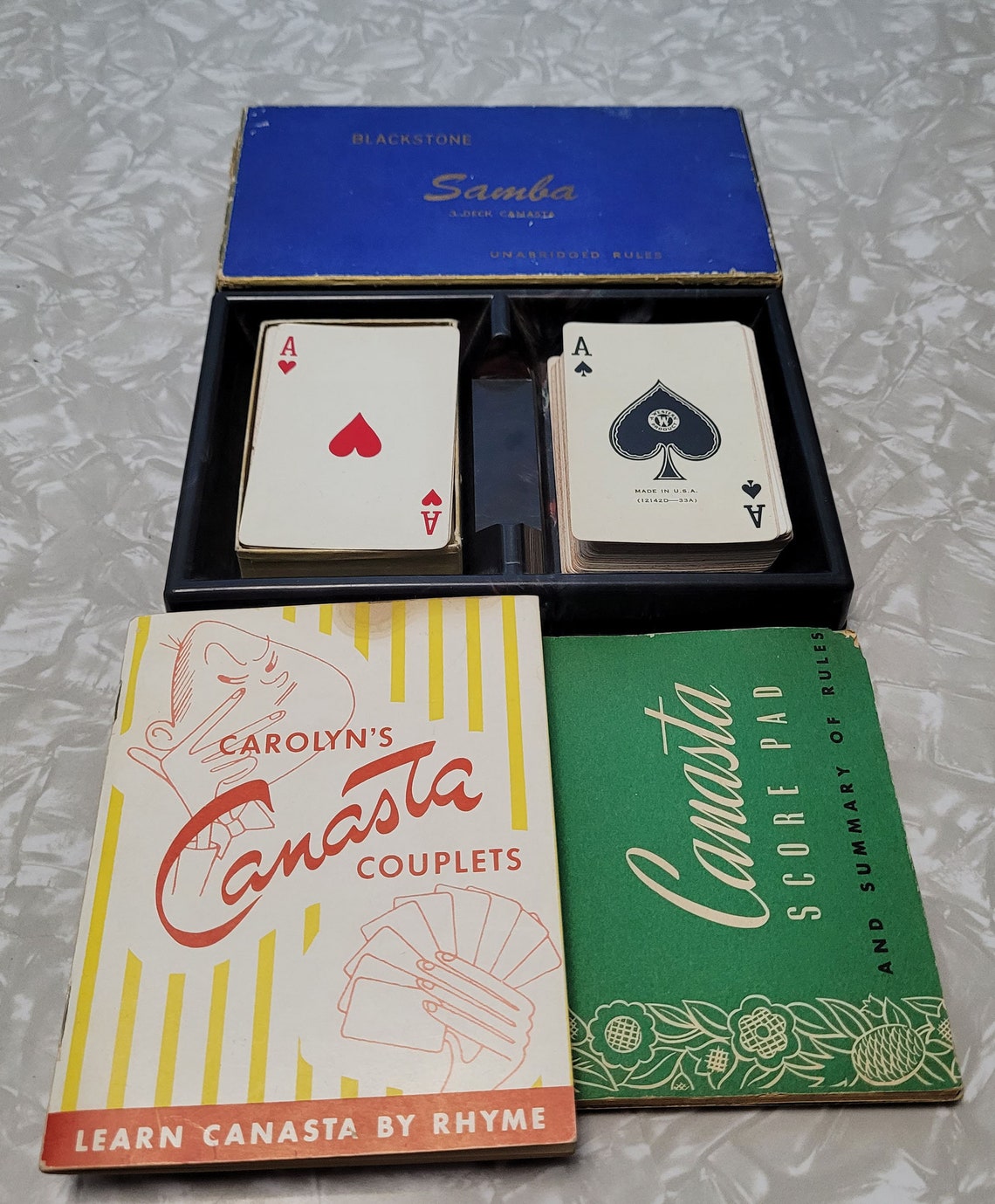 2 Mid Century Canasta Playing Card Box Sets / 2 Canasta Score Sheets ...