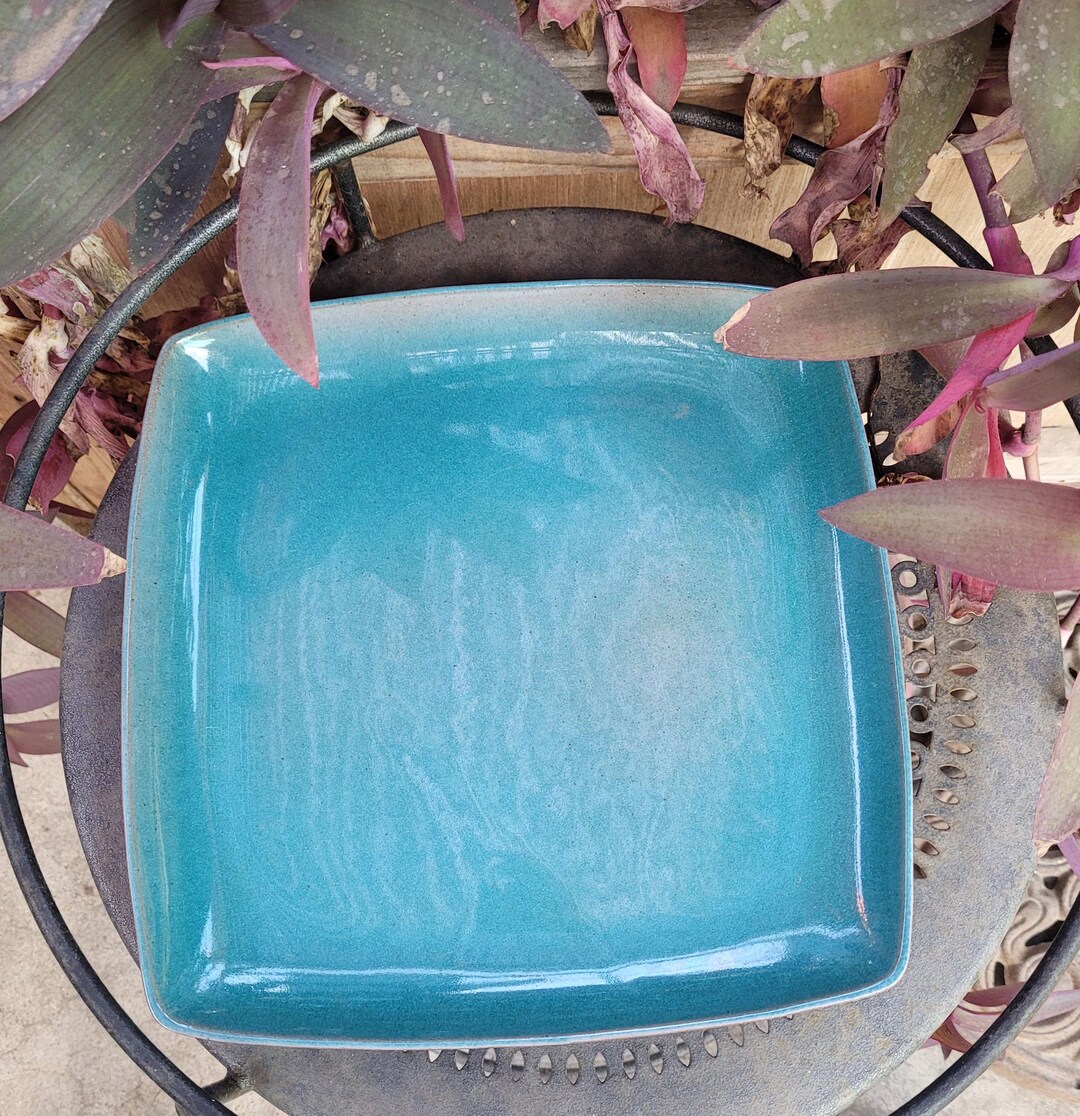 Square Terra Cotta Glazed Tray / Brilliant Blue Aquamarine Shallow Dish ...