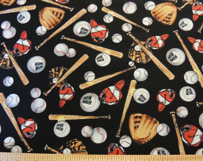 1 Yard, 36 X 44 Baseball Bats Gloves Balls Quilting Cotton Fabric Home ...