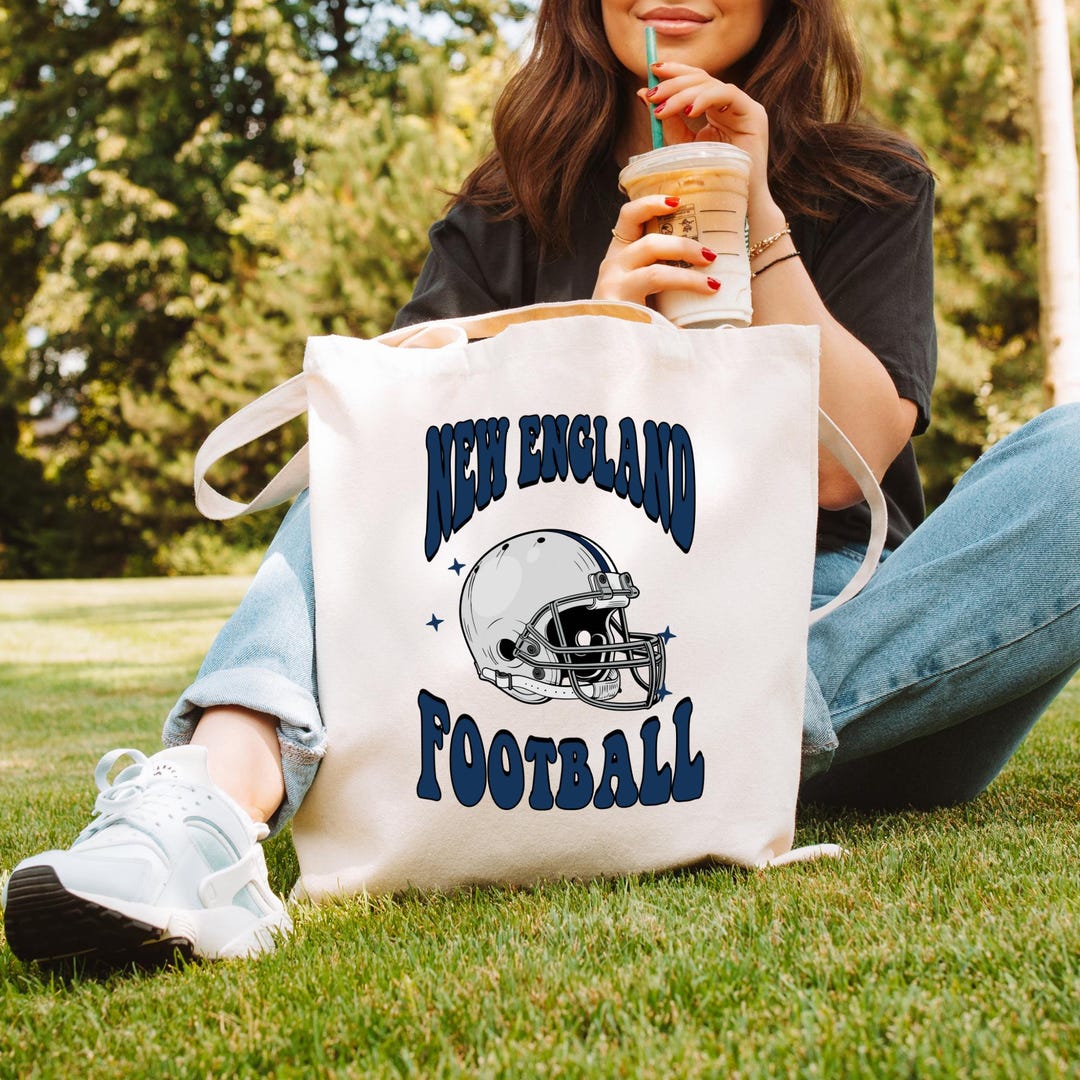 New England Football Tote Bag, Game Day Canvas Tote, Sports Fan Bag ...