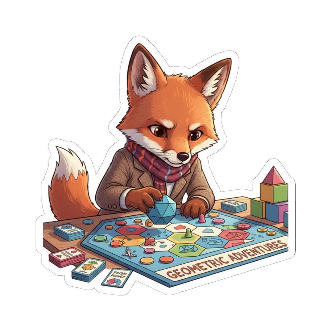 Fox Playing Board Game Sticker | Kiss-cut Vinyl Sticker, Geometric ...
