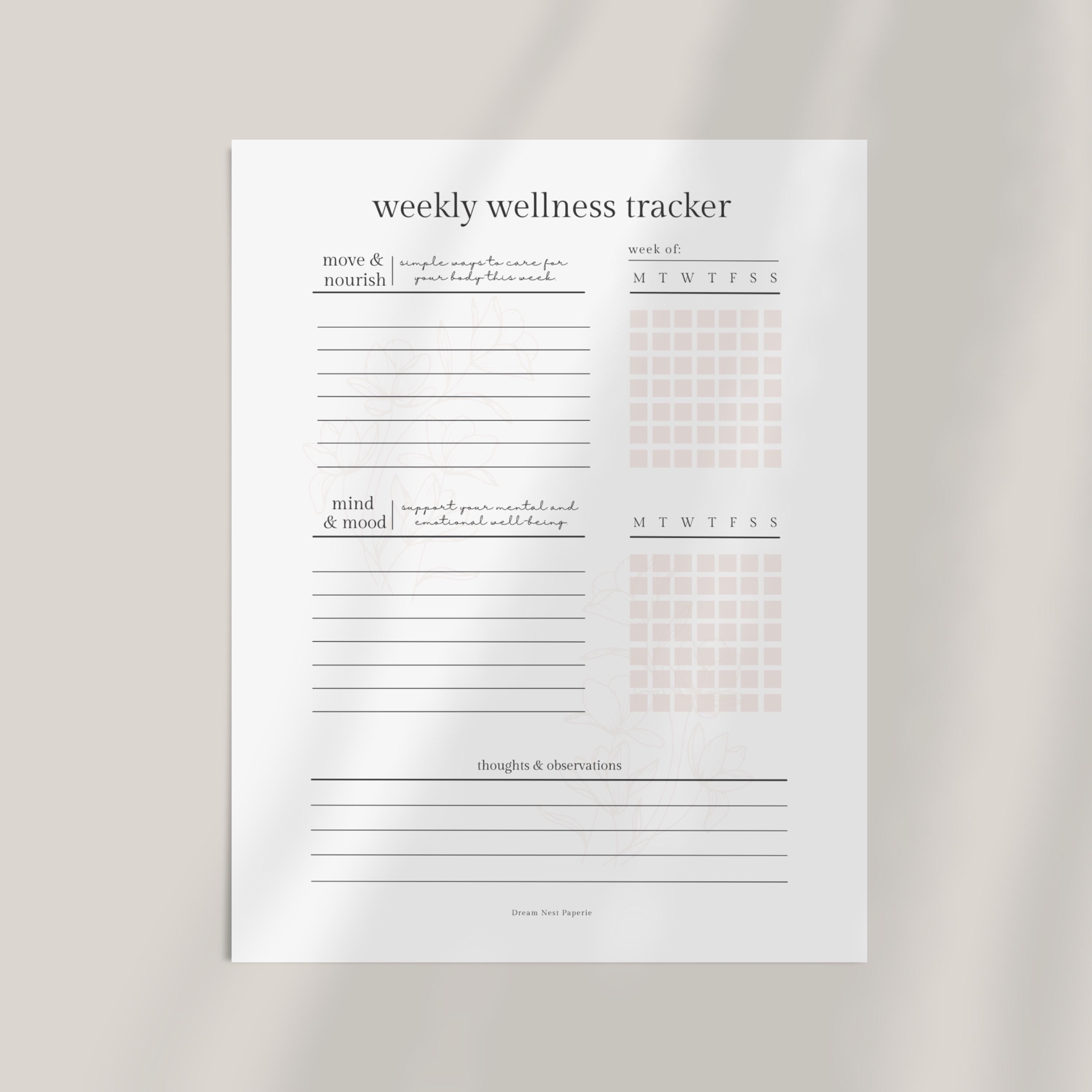 Weekly Wellness Tracker Printable | Simple Self-care Checklist ...