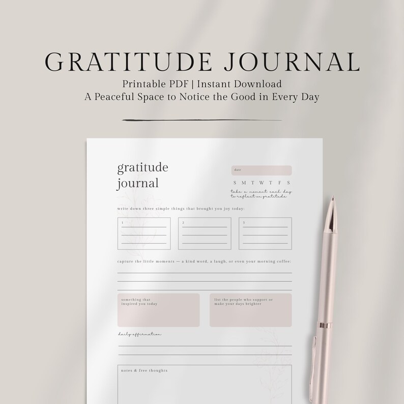 Gratitude Journal Printable | One Page Daily Reflection Worksheet ...