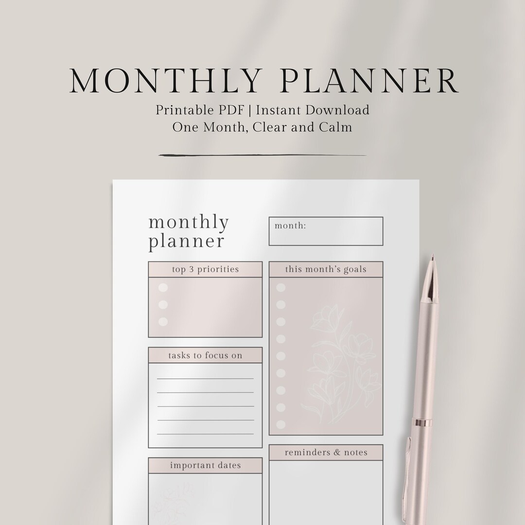 Minimal Monthly Planner Printable | Undated Monthly Goals Page | Goal ...