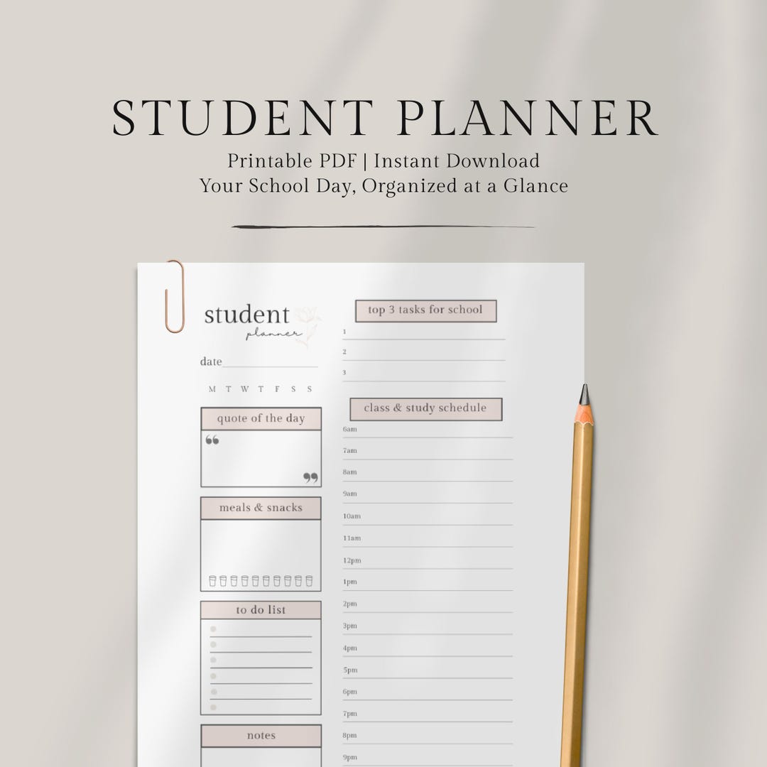 Student Daily Planner Printable | Minimal Study Planner PDF | School ...