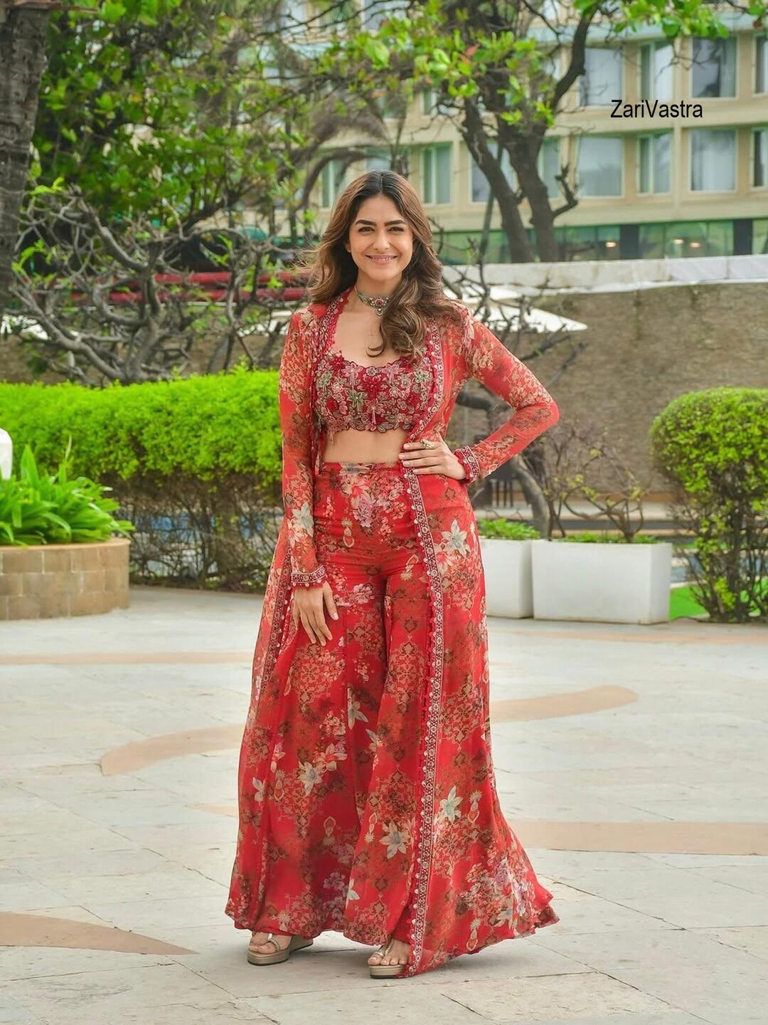 Indo-western Koti Plazo & Blouse Set | Faux Georgette | Floral Digital ...
