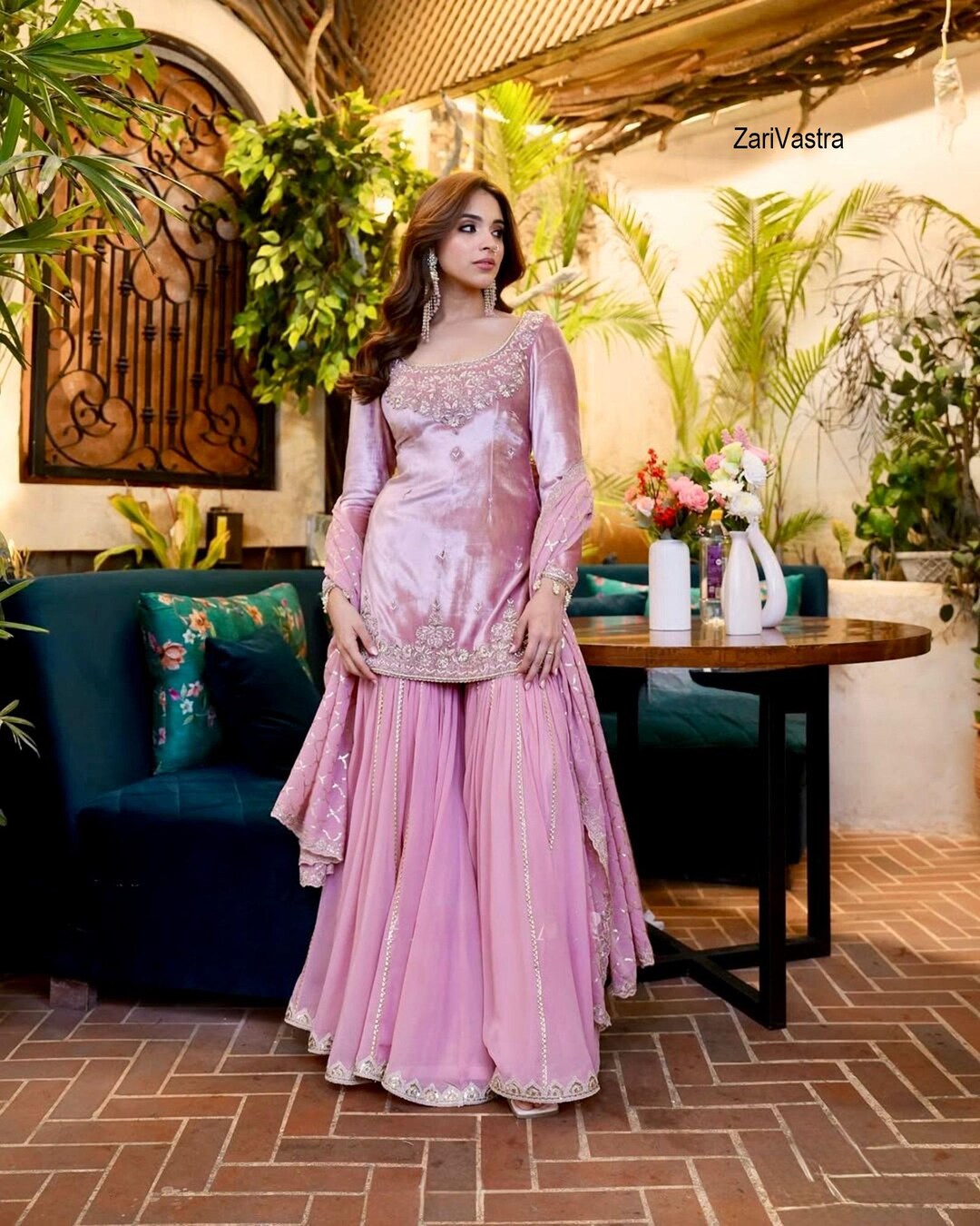 Heavy Embroidered Jimmy Choo Organza Sharara Palazzo Set With Sequins ...