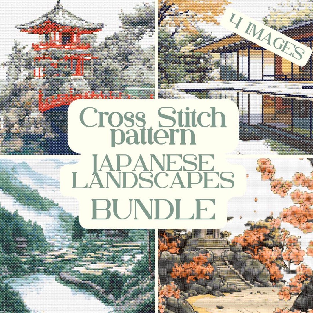 Japanese Cross Stitch Bundle – 4 Modern Embroidery Patterns | Zen ...