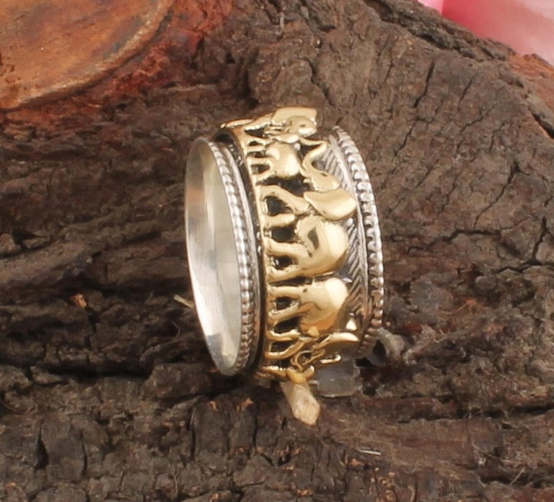 Elephant Spinner Ring: Sterling Silver & Brass Fidget Jewelry - Etsy