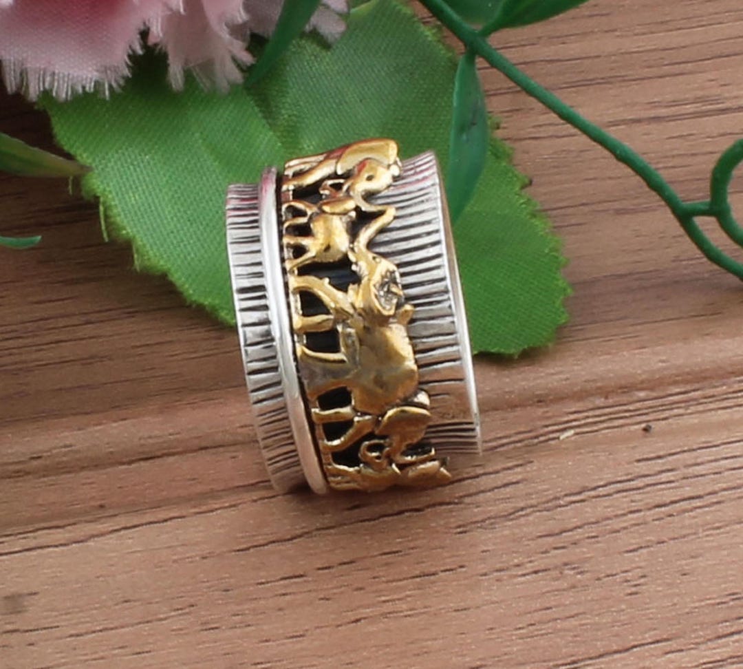 Elephant Spinner Ring: Sterling Silver & Brass Fidget Jewelry - Etsy