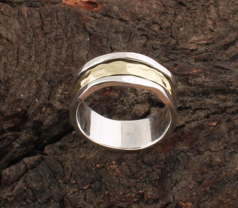Hammered Gold-tone Fidget Ring: Sterling Silver Brass Spinner, Anxiety ...