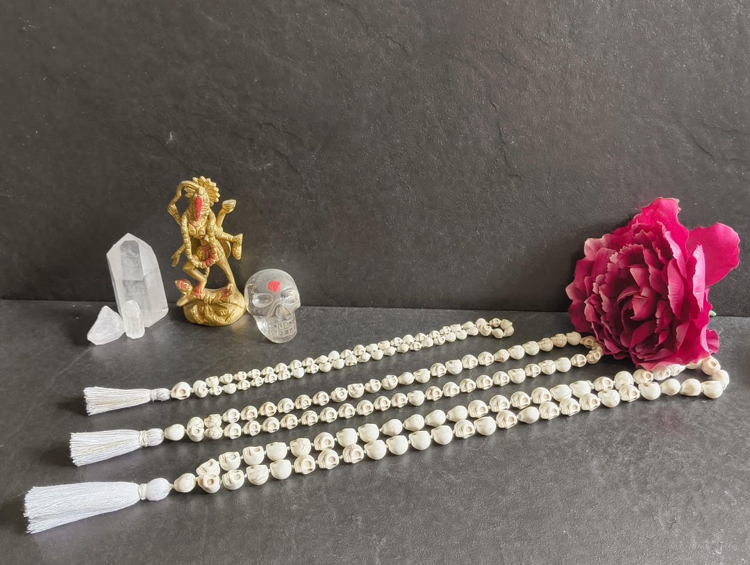 Kali Mala, Tantric Prayer Beads, Skull Howlith Beads, Handmade Knotted ...