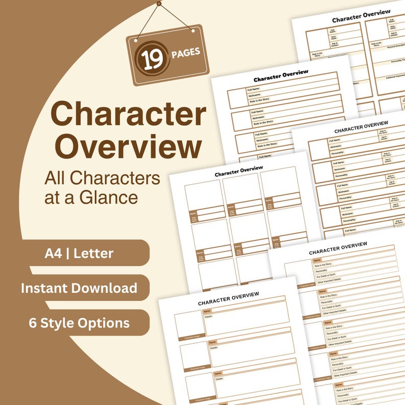 Character Overview Sheet, All Characters at a Glance, Digital ...