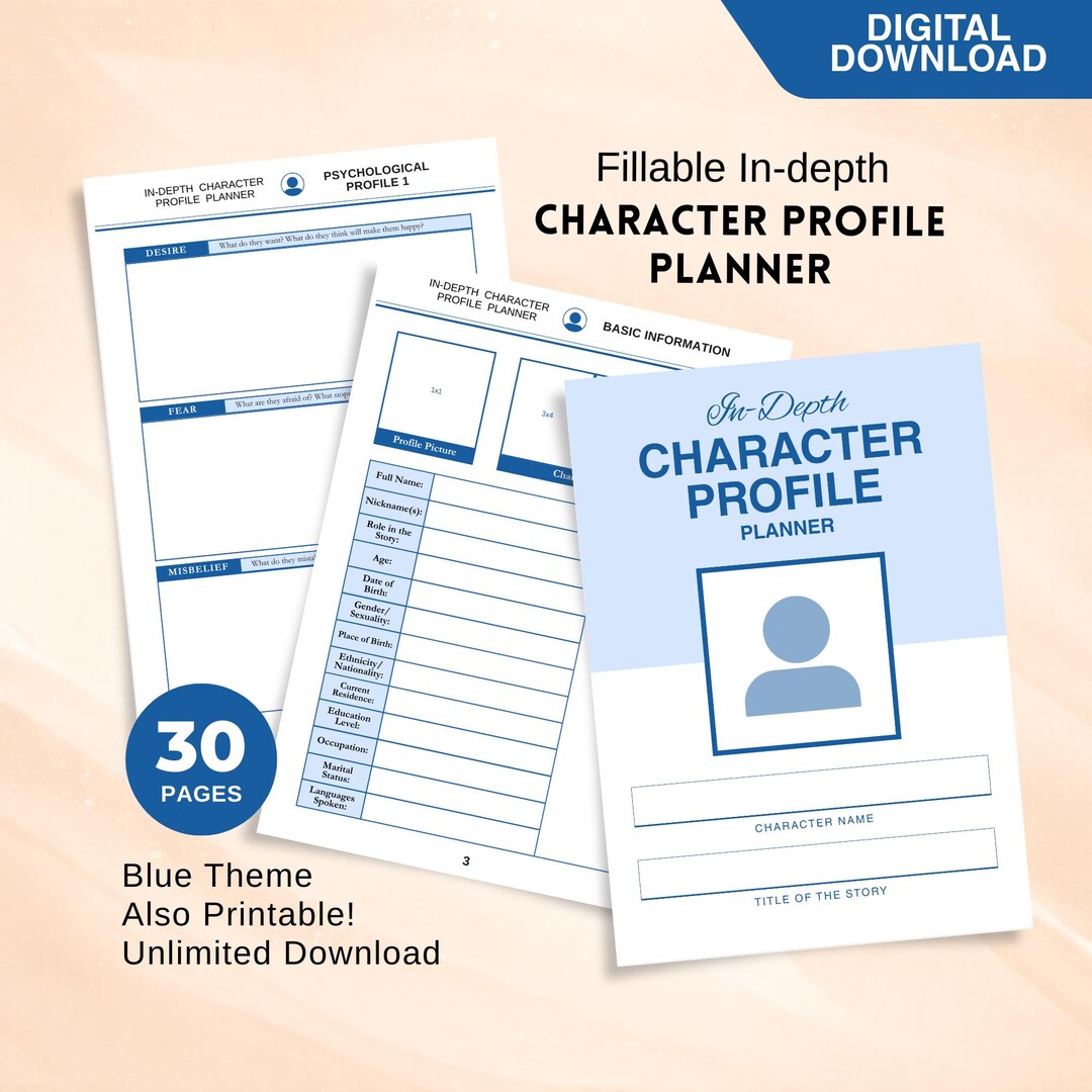 Fillable In-depth Character Profile Planner | Digital & Printable PDF ...