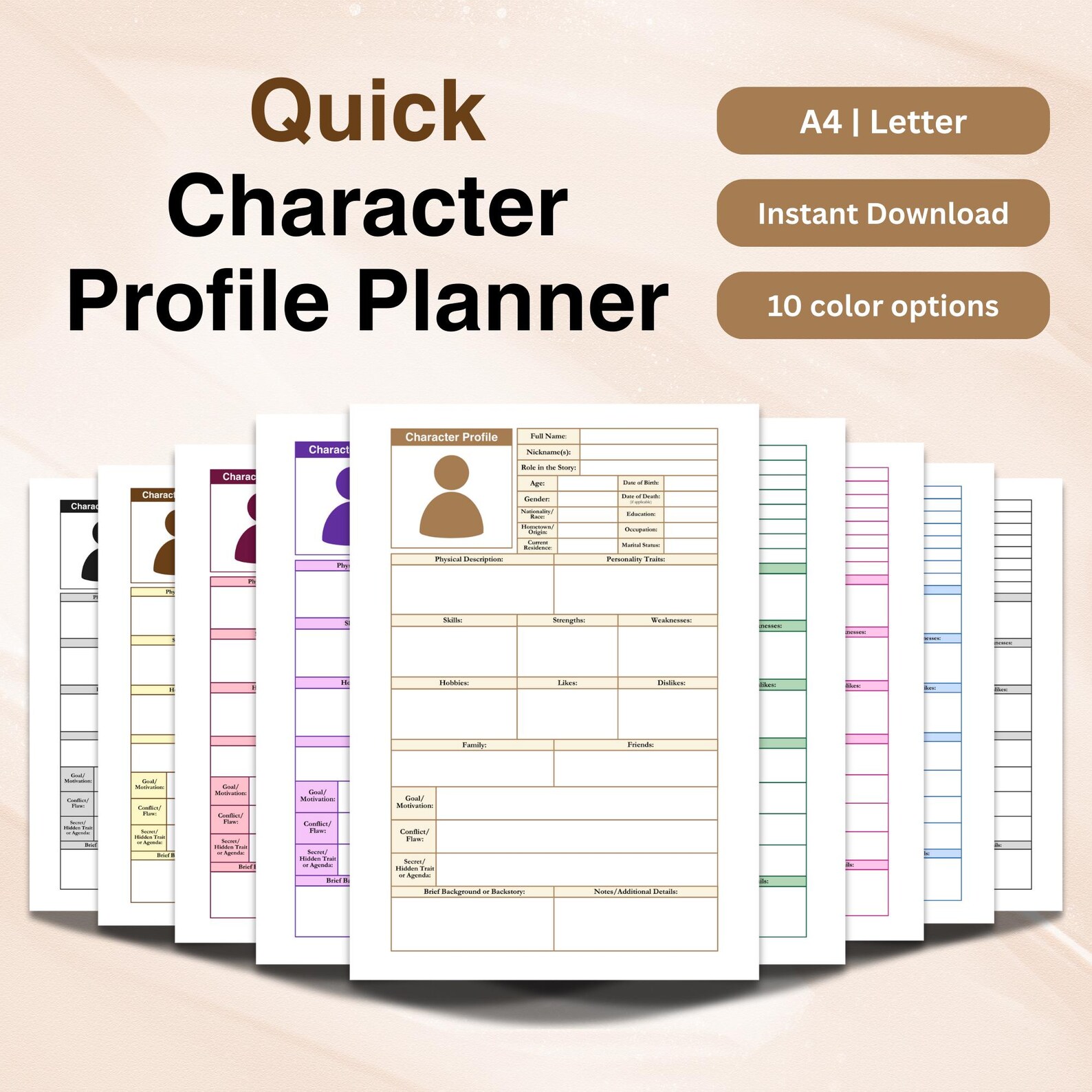 Quick Character Profile Planner, Digital & Printable Character Writing ...