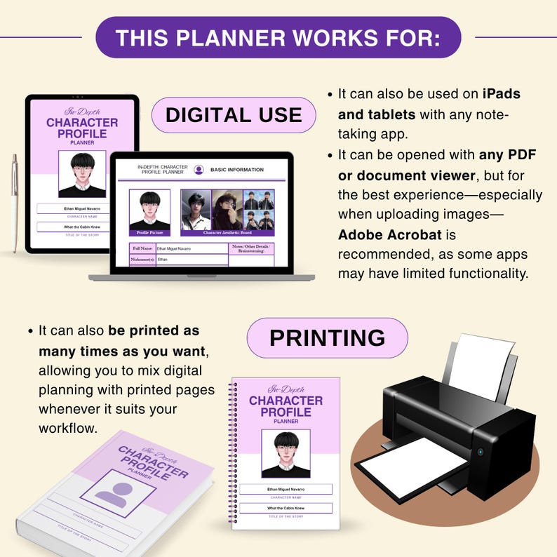 In-depth Character Profile Planner | 30-page Fillable Interactive PDF ...