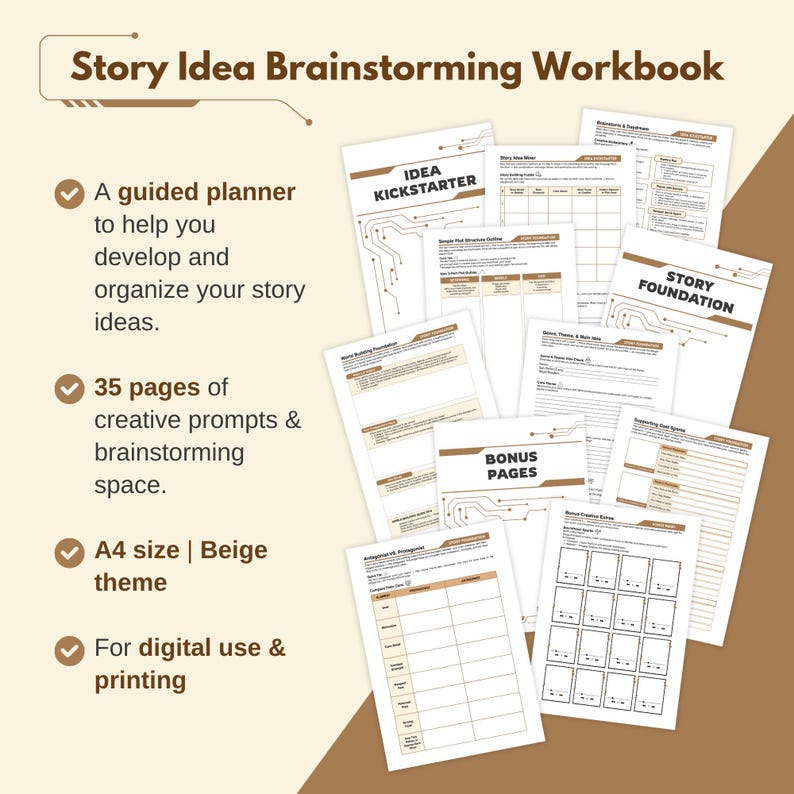 In-depth Story Idea Brainstorming Workbook, Novel Writing Planner ...