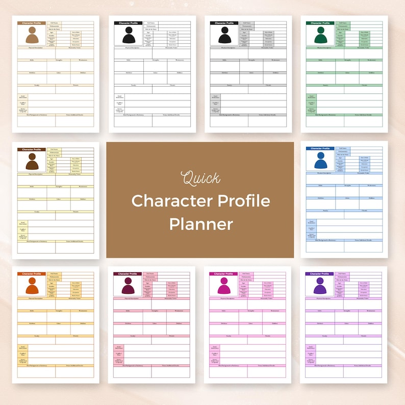 Quick Character Profile Planner, Digital & Printable Character Writing ...