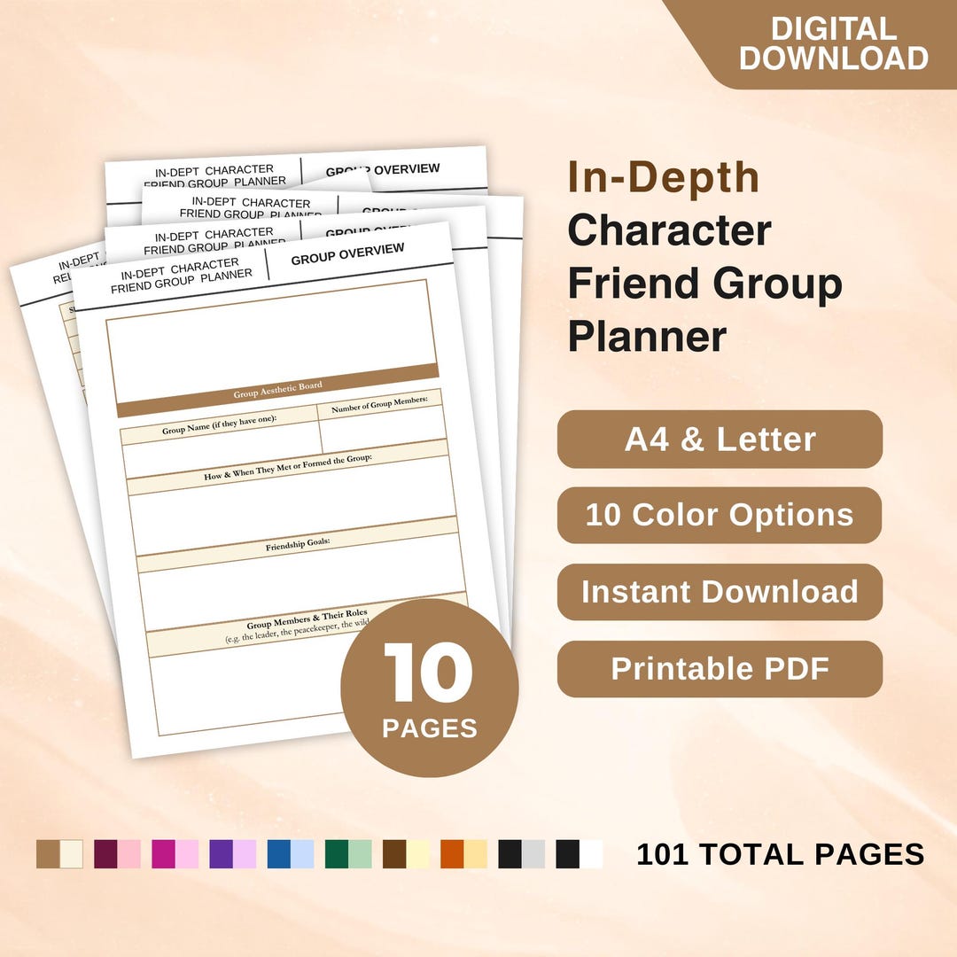 In-depth Character Friend Group Planner, Digital & Printable Fictional ...