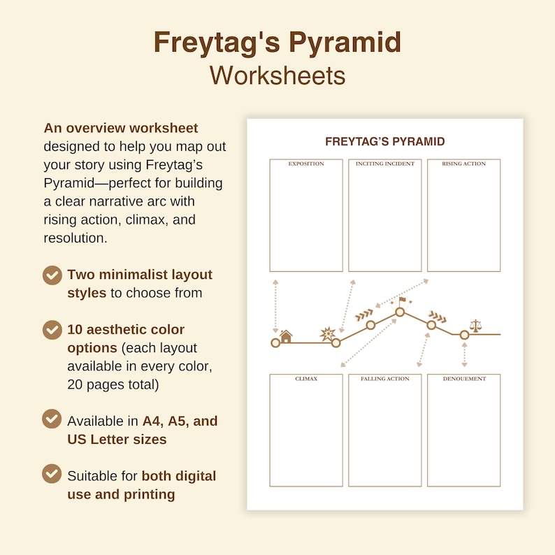 Freytag's Pyramid Worksheets, Digital & Printable Story Structure Outline, Novel Plotting ...