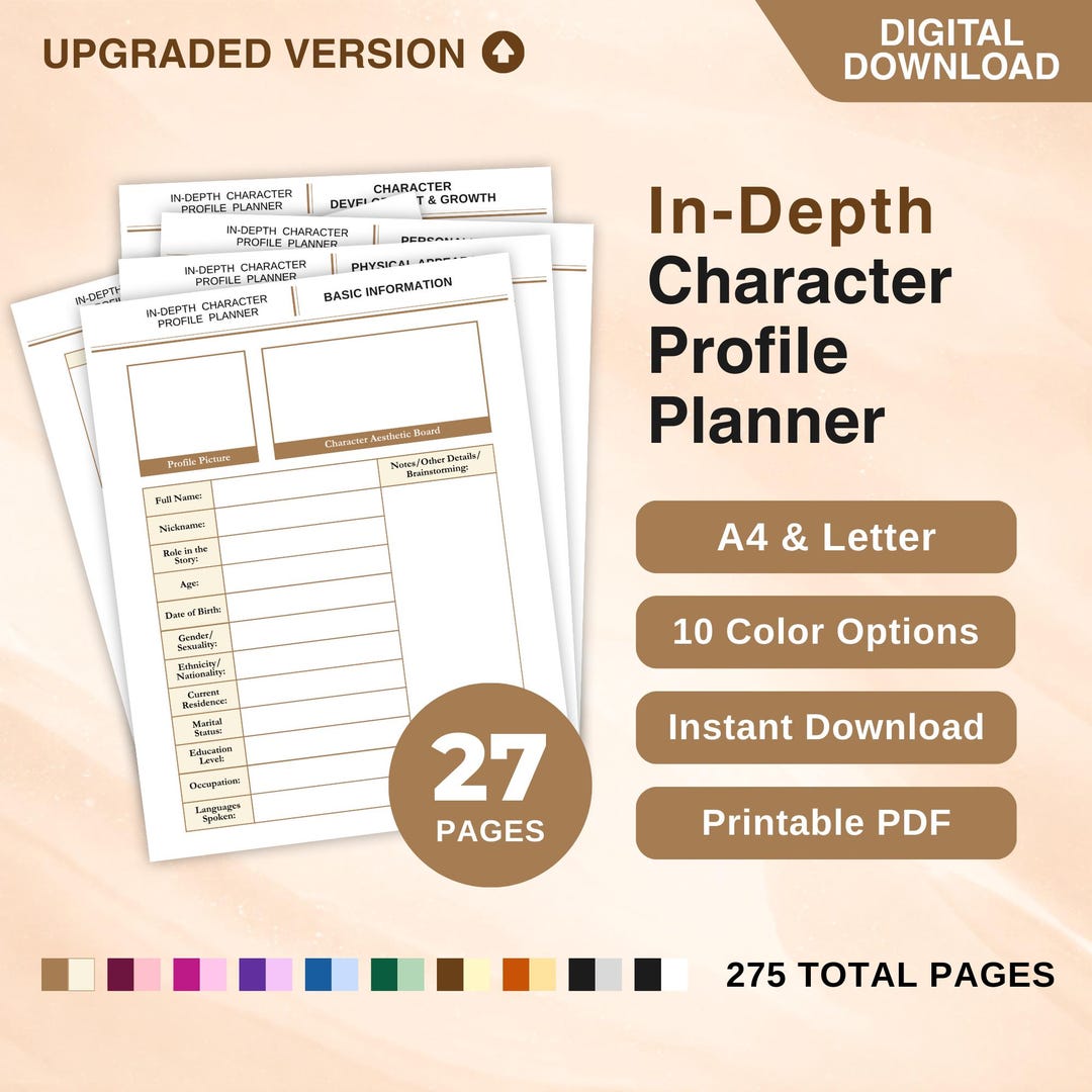 In-depth Character Profile Planner, Character Workbook Template ...