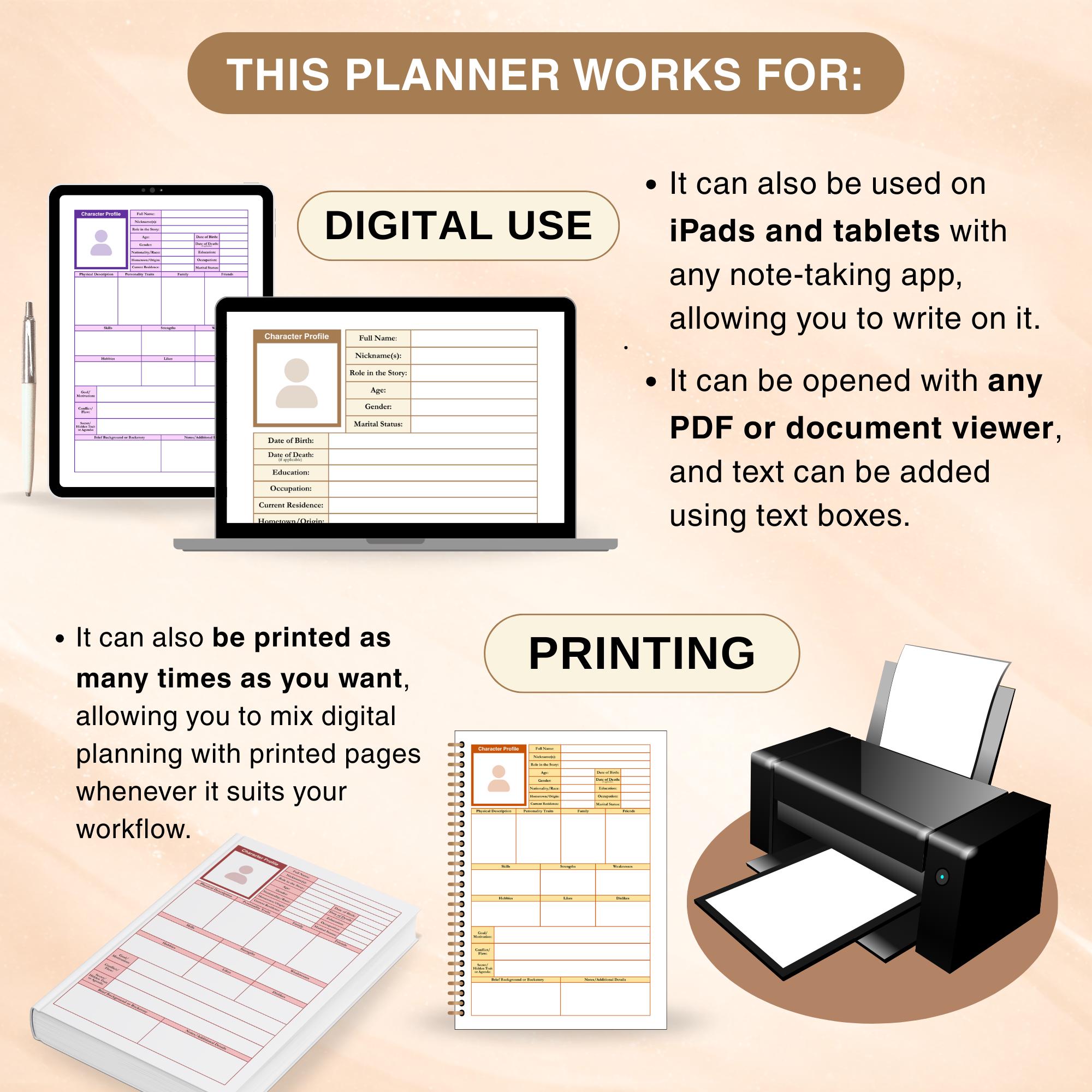 Quick Character Profile Planner, Digital & Printable Character Writing ...