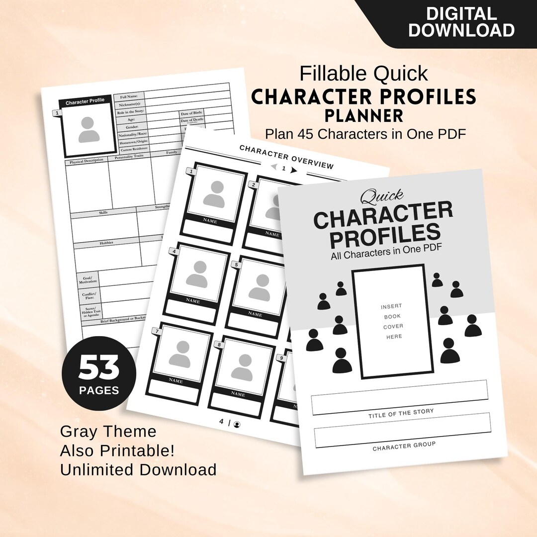 Fillable Quick Character Profile Planner, Digital & Printable Novel ...