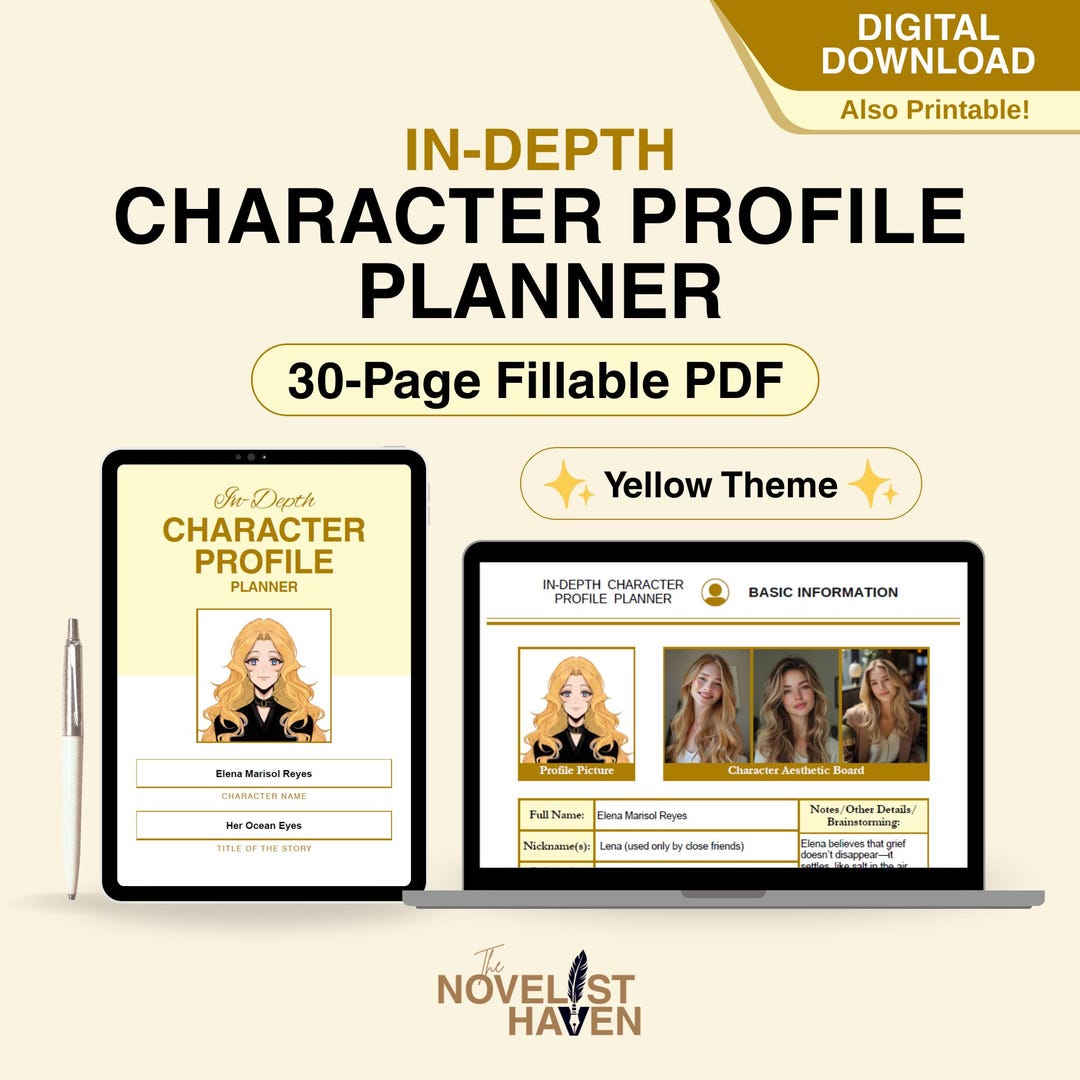 Fillable In-depth Character Profile Planner | Digital & Printable PDF ...