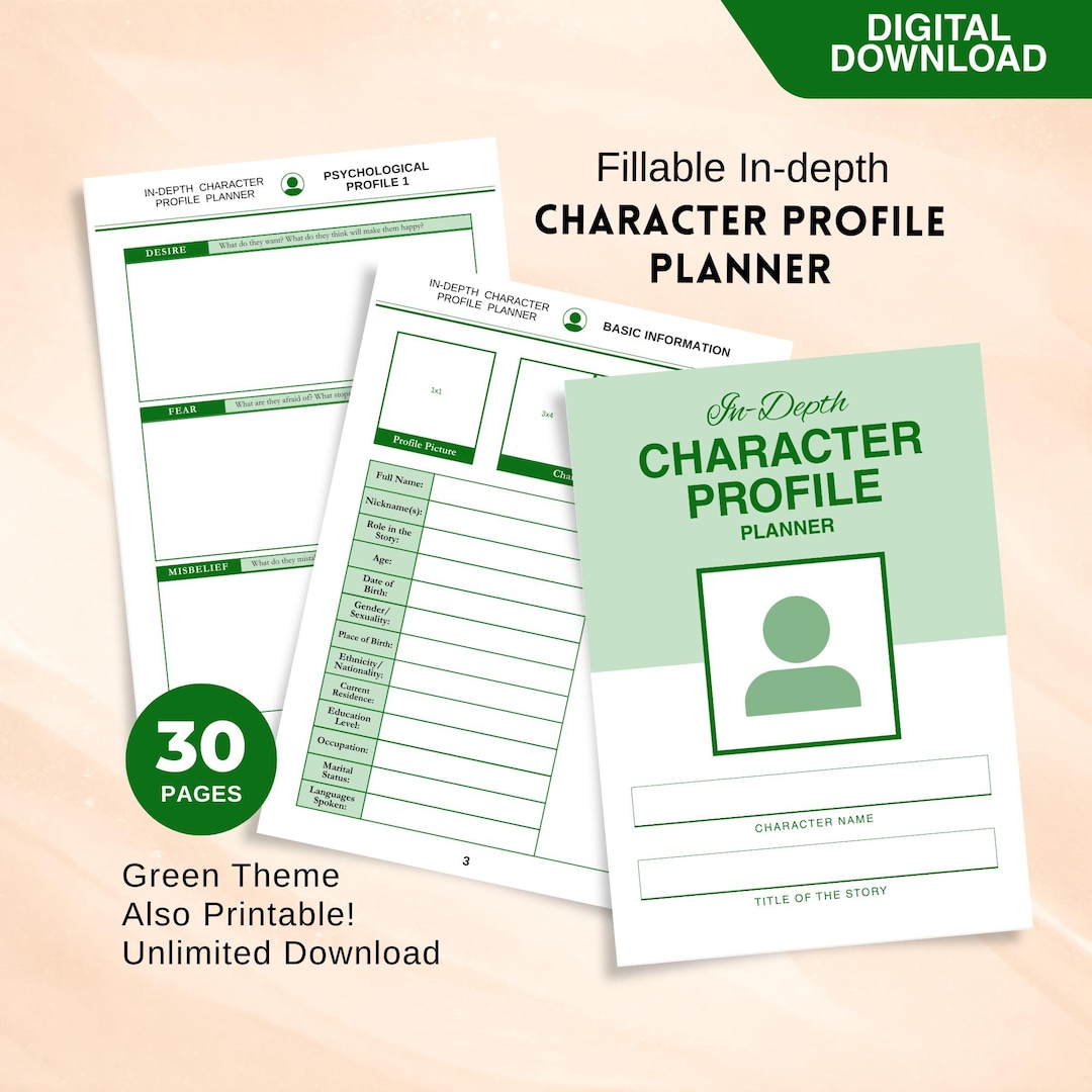 Fillable In-depth Character Profile Planner | Digital & Printable PDF ...