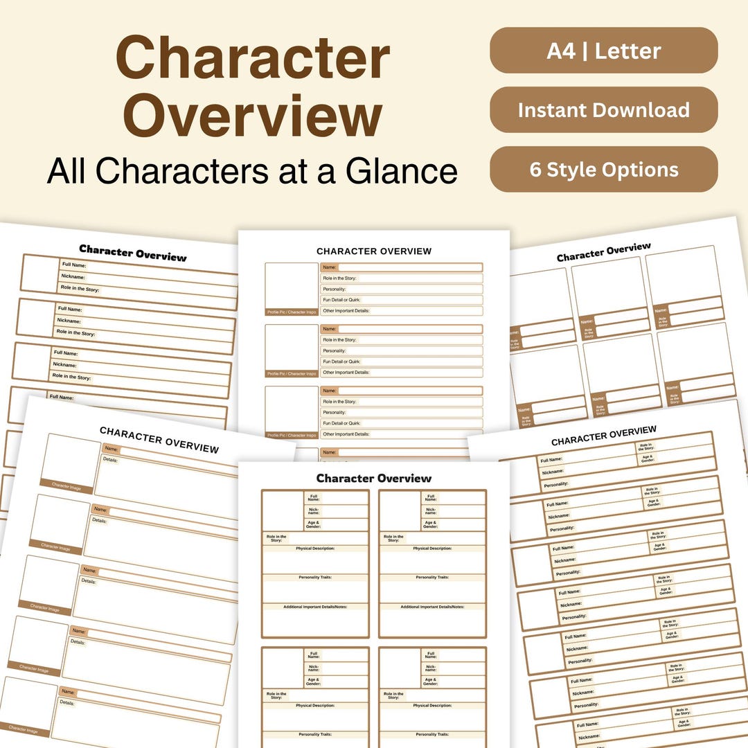 Character Overview Sheet, All Characters at a Glance, Digital ...
