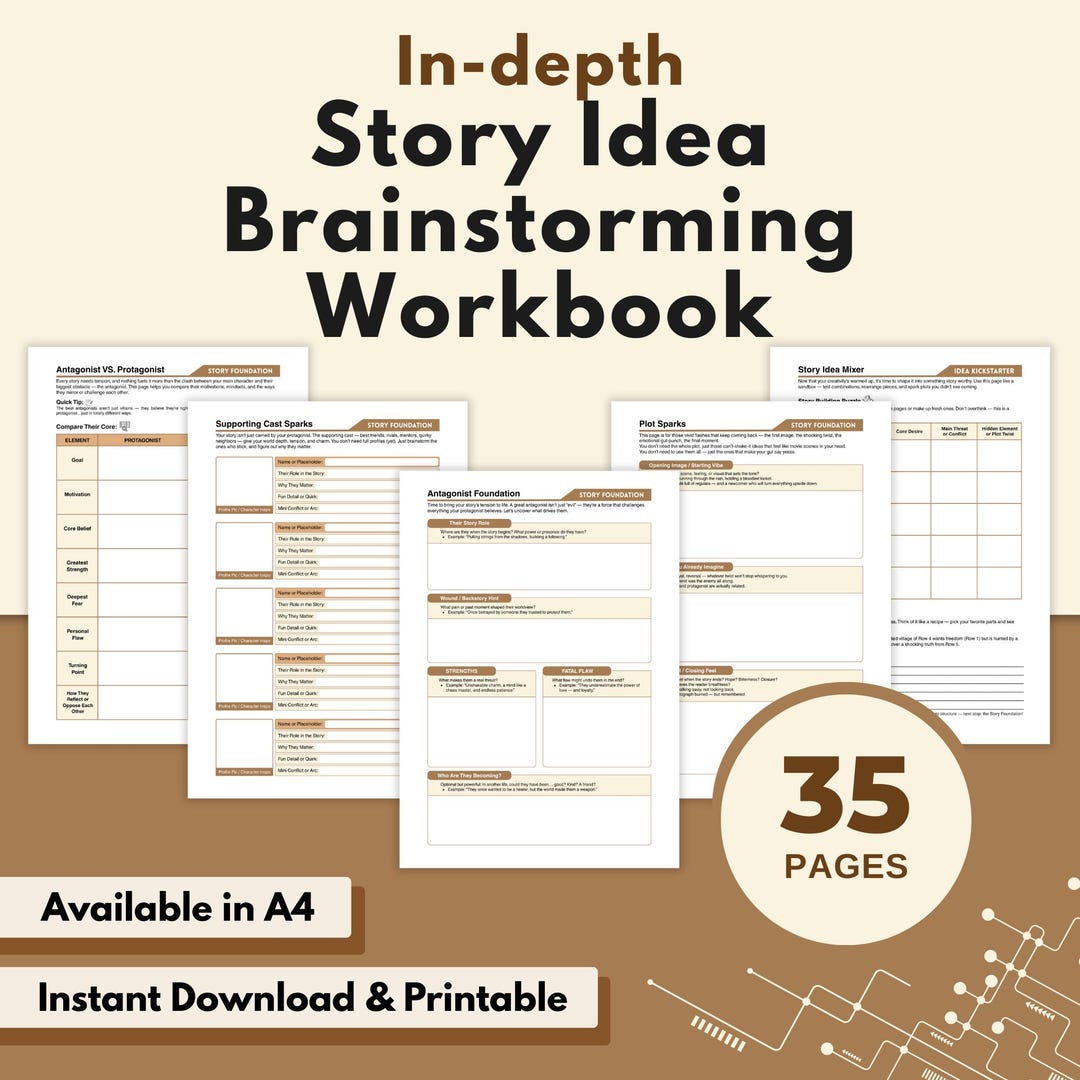 In-depth Story Idea Brainstorming Workbook, Novel Writing Planner ...