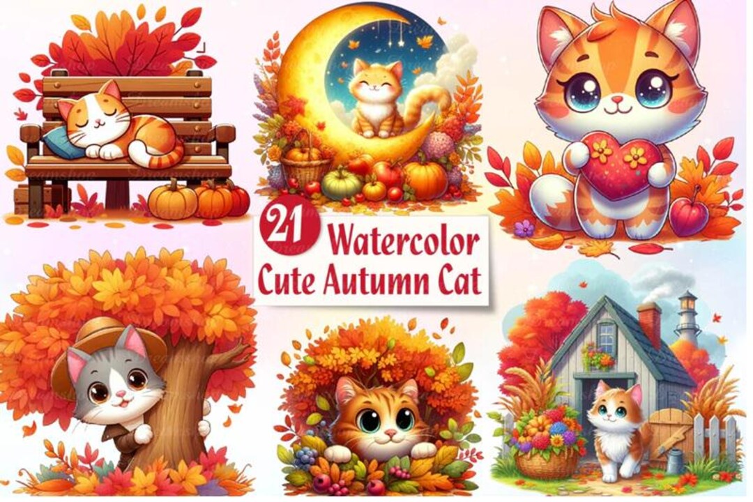 Autumn Cat Clipart Bundle: Cozy Fall Kitty PNG (digital Download) - Etsy