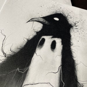 Raven Ghost, Small Art Print, Wall Art for Home, Creepy Gift Ideas ...