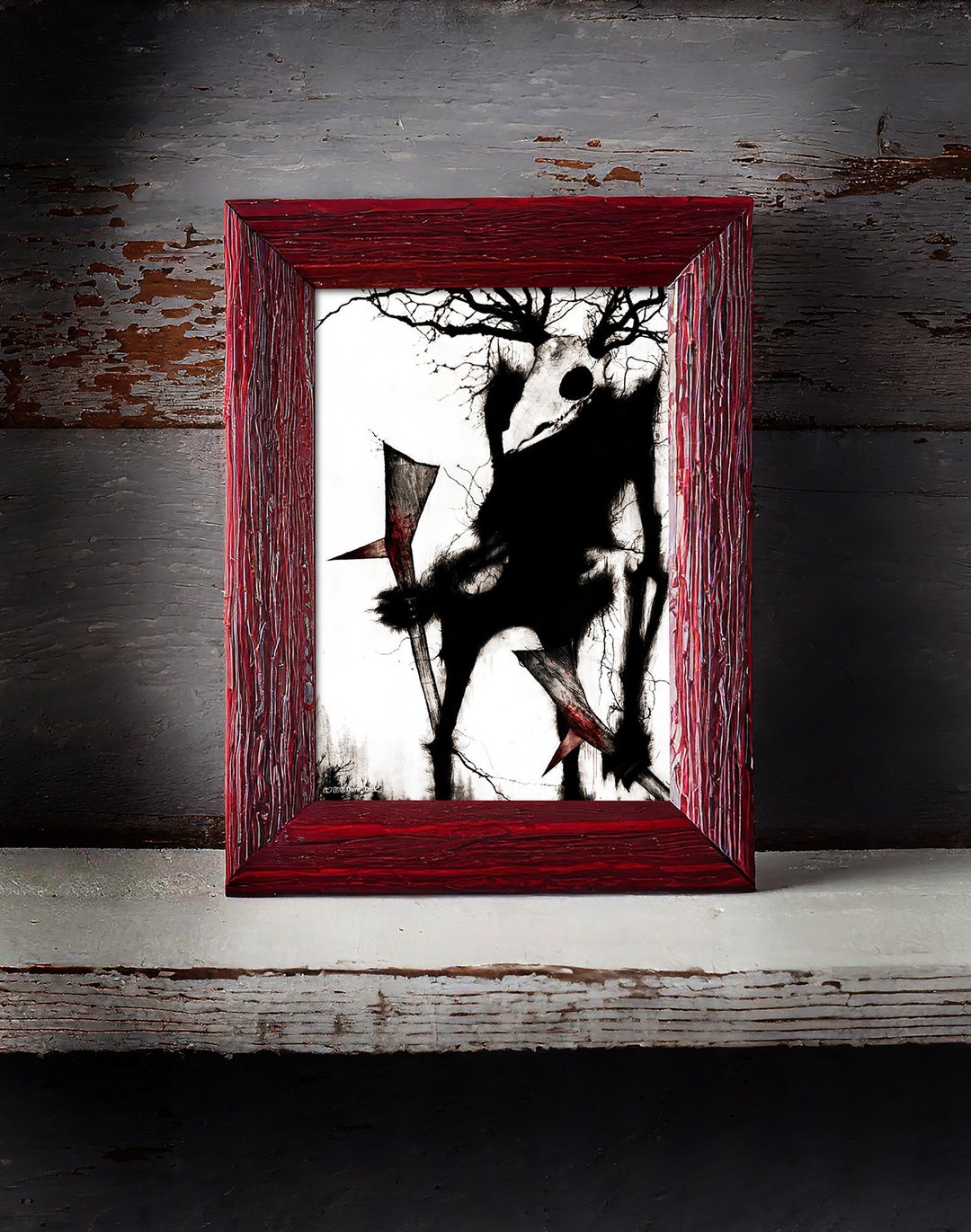 Wendigo With Gunstock, Small Art Print, Wall Art for Home, Creepy Gift ...