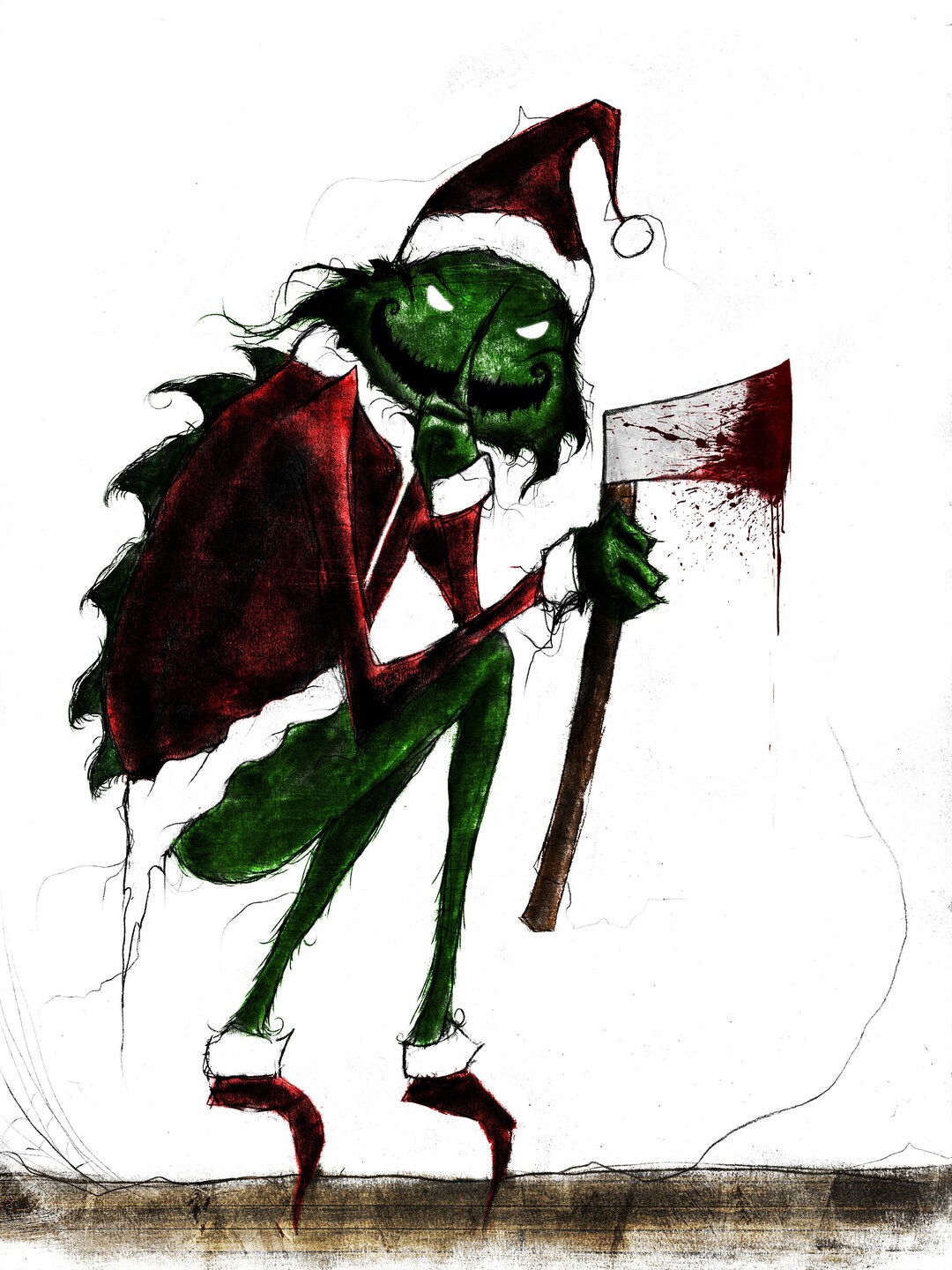 How the Grinch Ruined Xmas Creepy Art Print, Spooky Wall Art, Horror ...