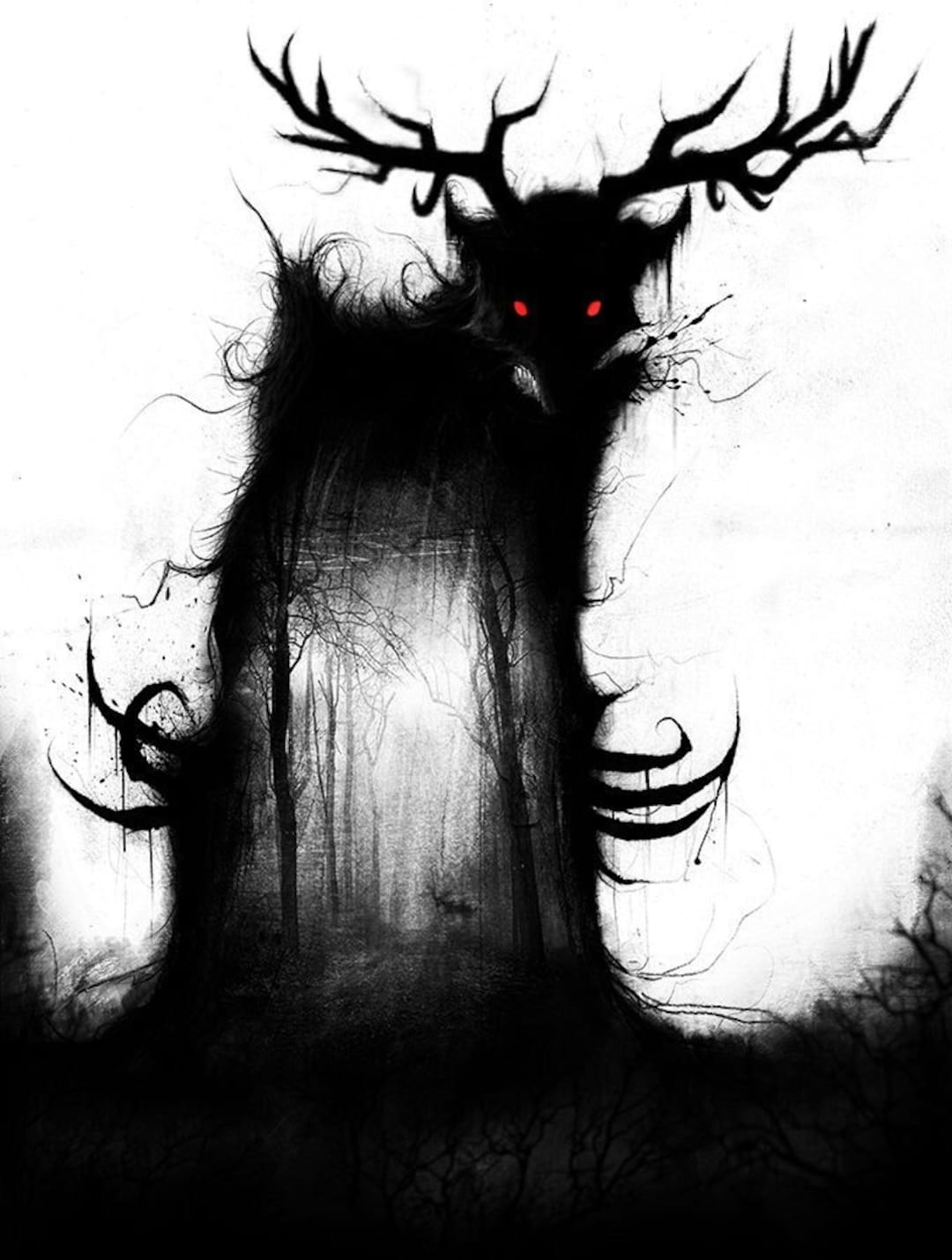 Dark Forest Wendigo Cryptid Art Print, Folklore Art for Home, Cryptid ...