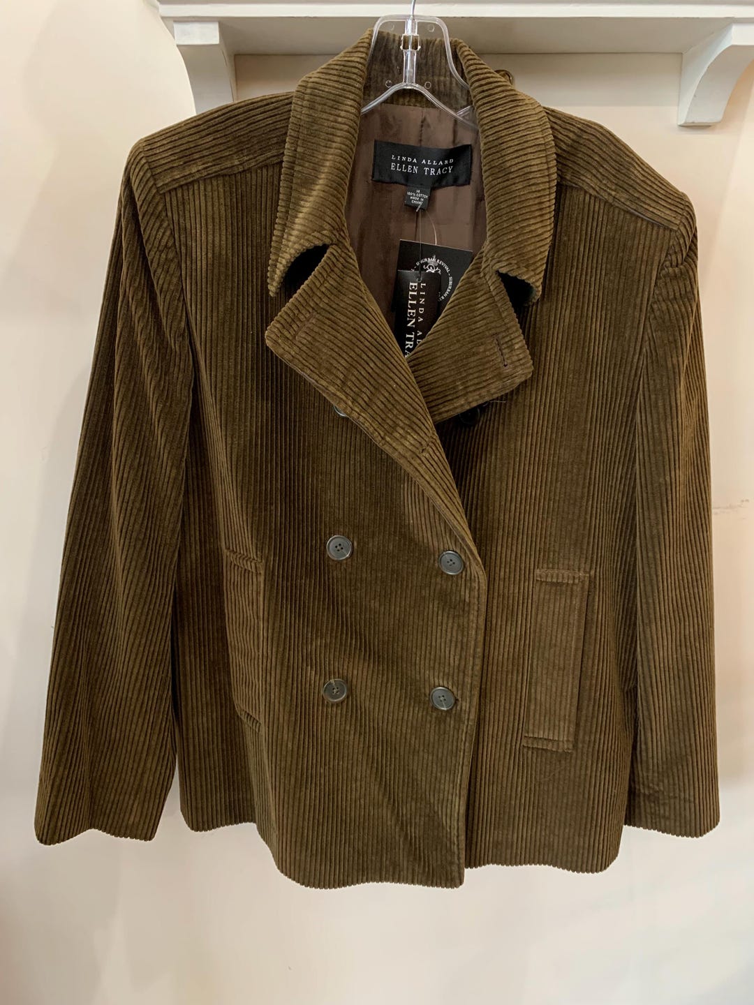 Vintage 80s Ellen Tracy Corduroy Pea Coat Jacket - Breen Green - Etsy