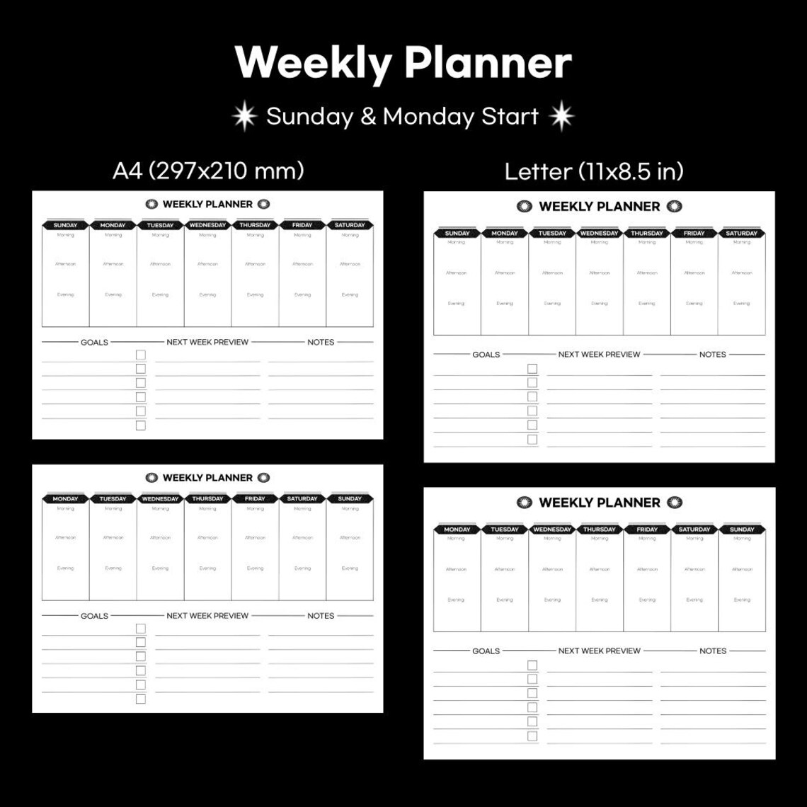 Printable Weekly Planner – A4 & Letter Size (PDF Download) - Etsy