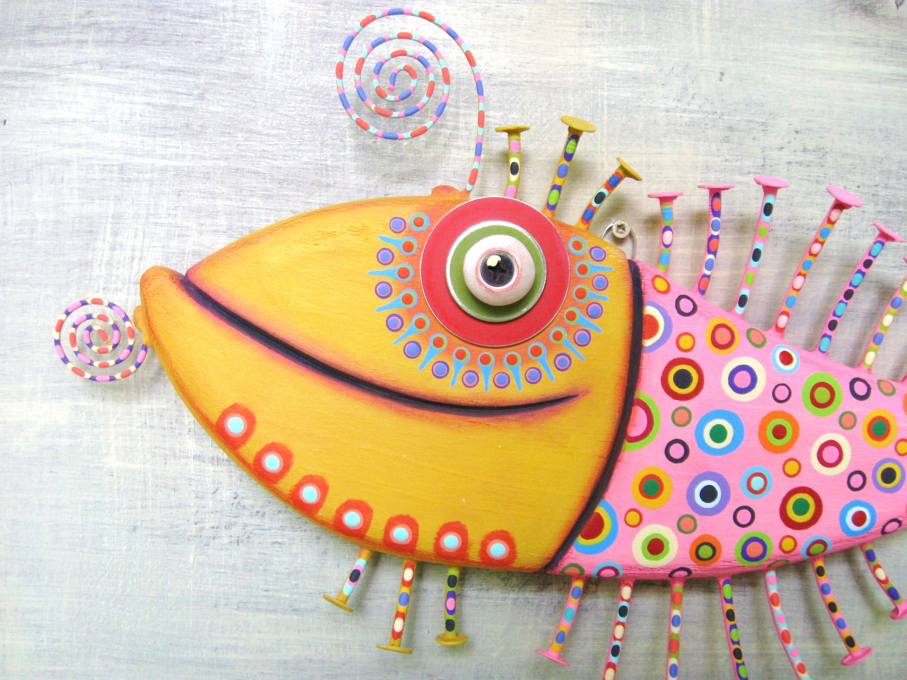Whimsical Fish Art, MADE to ORDER, Jolly Salmon, Fish Wall Art, Found ...