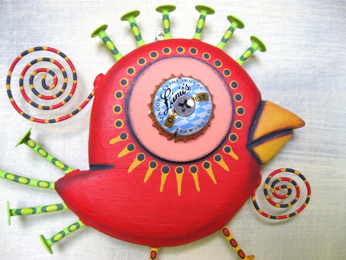 Bird Wall Art, MADE to ORDER, Strawberry Canary, Found Object Bird ...