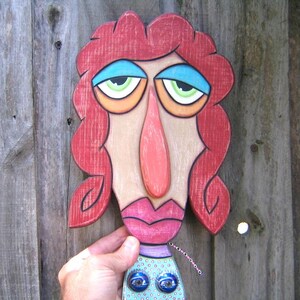 Whimsical Wood Carving, 'ginger', Handcrafted Found Object Wall ...
