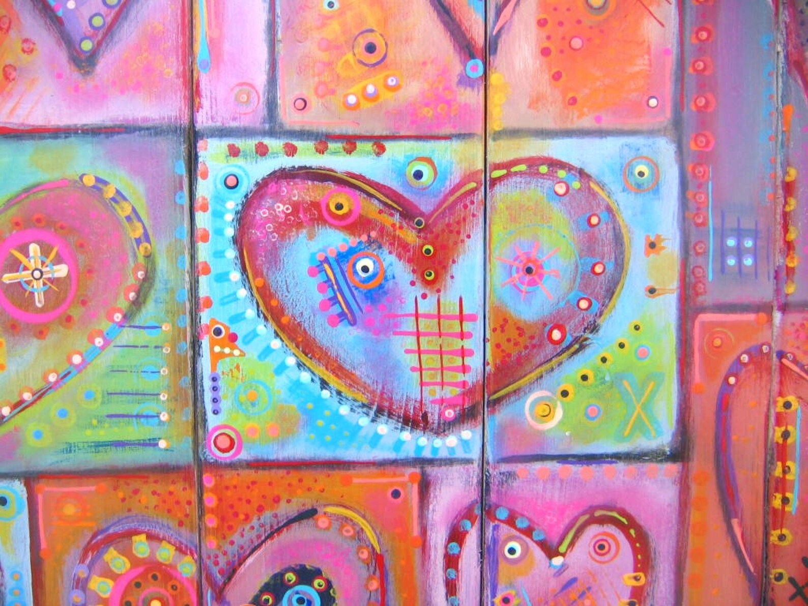 Original Acrylic Painting on Wood, 'eleven Hearts', Heart Wall Art ...