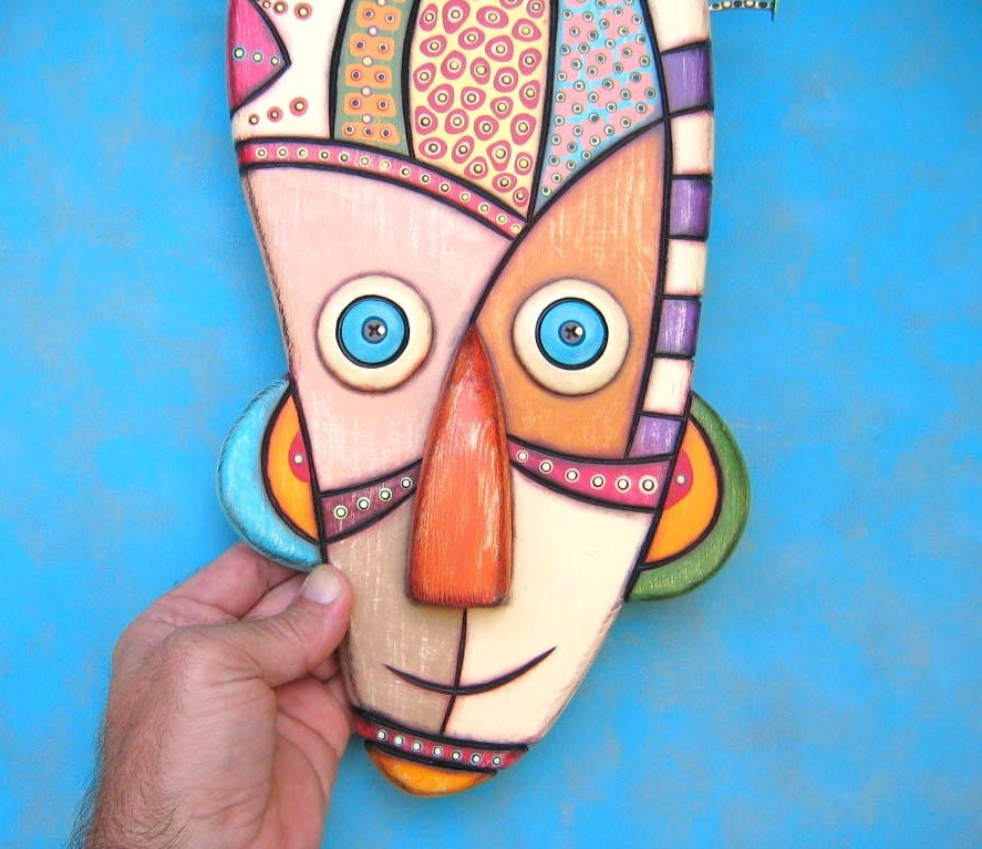 Kooper, Mask Wall Art, Found Object Wall Sculpture, Whimsical Wall Art ...