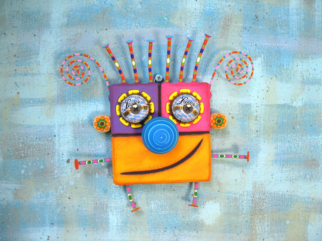 Square Hug, Whimsical Wall Art, Found Object Wall Sculpture, Figure ...