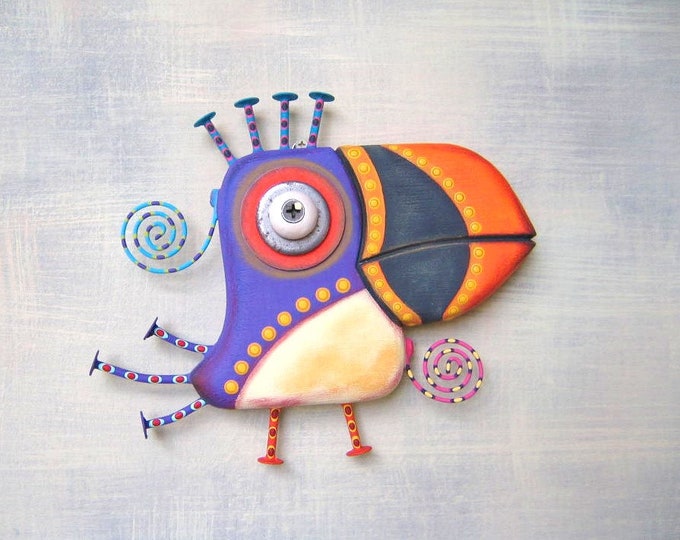 Purple Puffin, MADE to ORDER, Bird Wall Art, Bird Carving, Whimsical ...