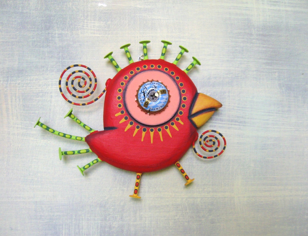 Bird Wall Art, MADE to ORDER, Strawberry Canary, Found Object Bird ...