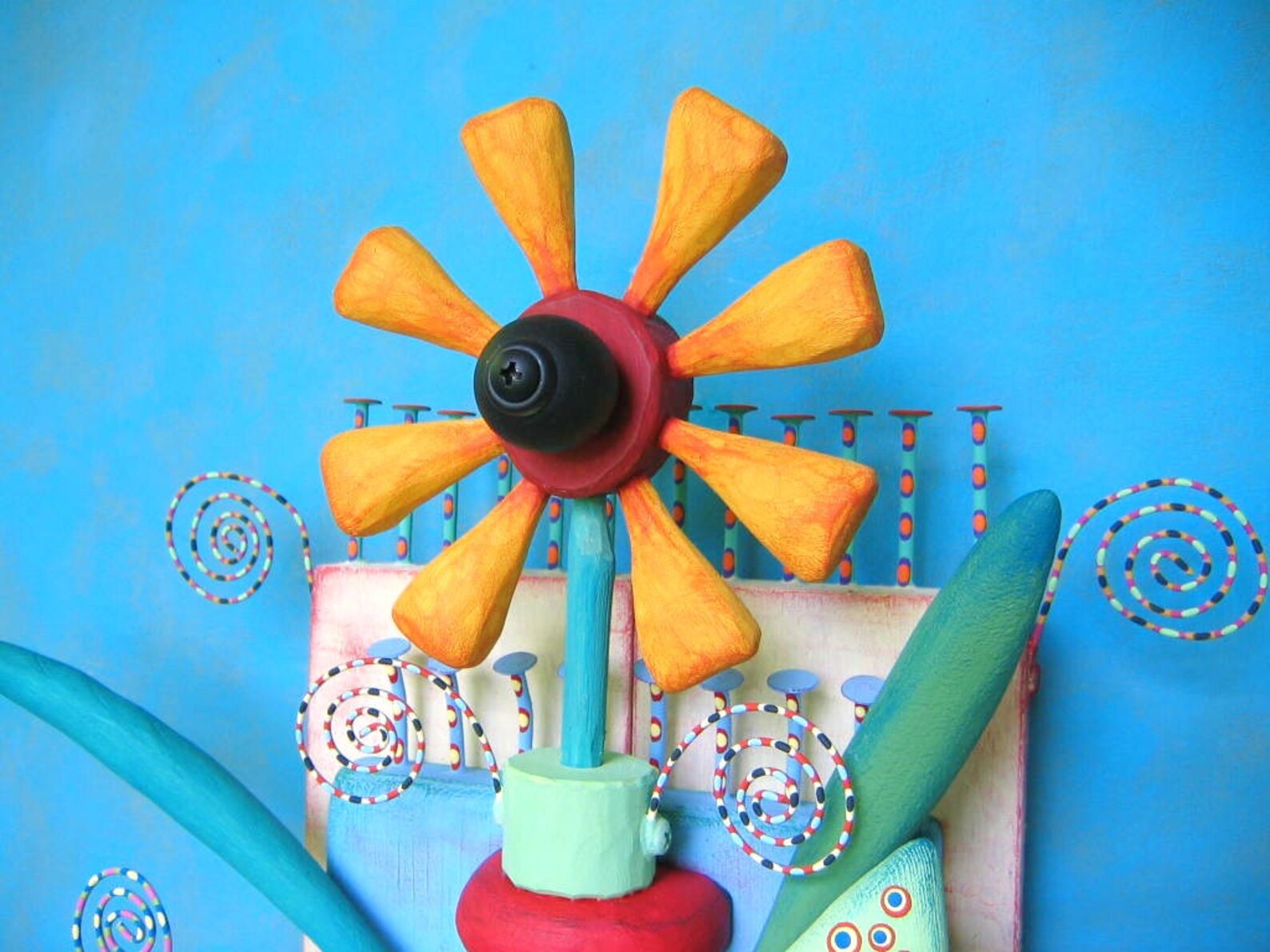 Whimsical Wall Art, 'wild Daisy', Handcrafted Found Object Sculpture ...
